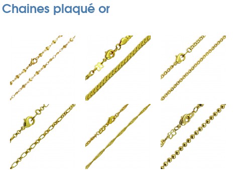 Colliers et Chaînes : cordons, chaines acier, chaines plaqué or