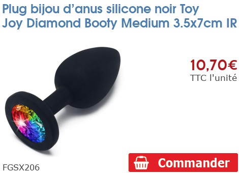 Plug bijou d'anus silicone noir Toy Joy Diamond Booty Medium 3.5x7cm IR - FGSX206