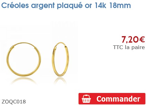 Créoles argent plaqué or 14k 18mm - ZOQC018